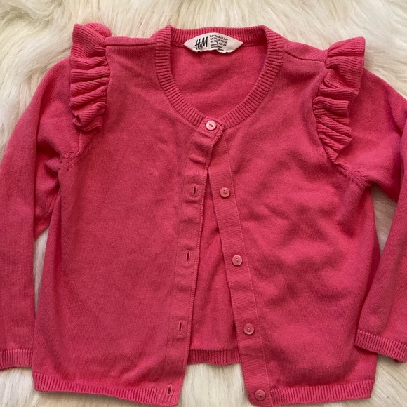 H&M | Other | Hm Girl Pink Fluttered Shoulder Cardigan Size Us 24 Years | Poshmark